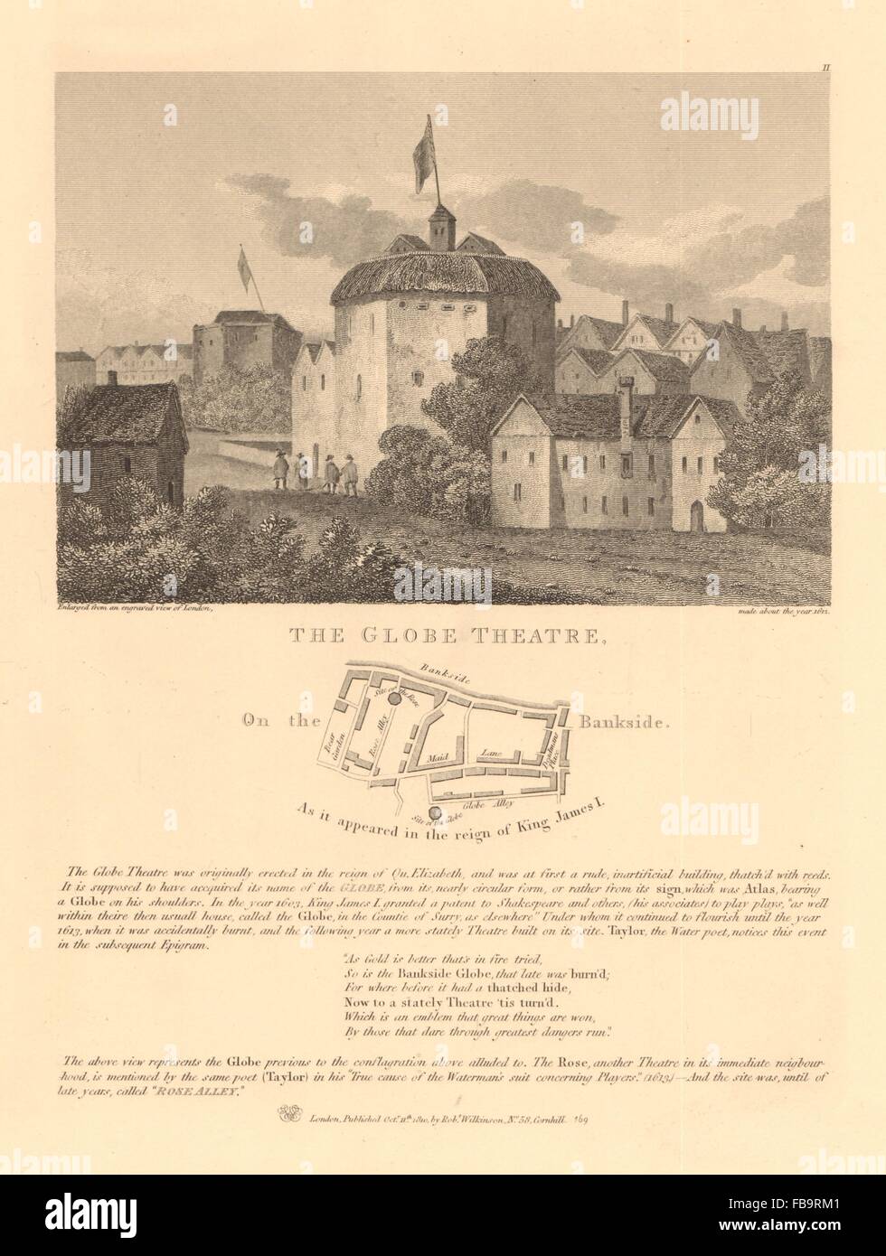 THE GLOBE THEATRE, Bankside c1610. Plan showing Rose Bear Garden Globe ...