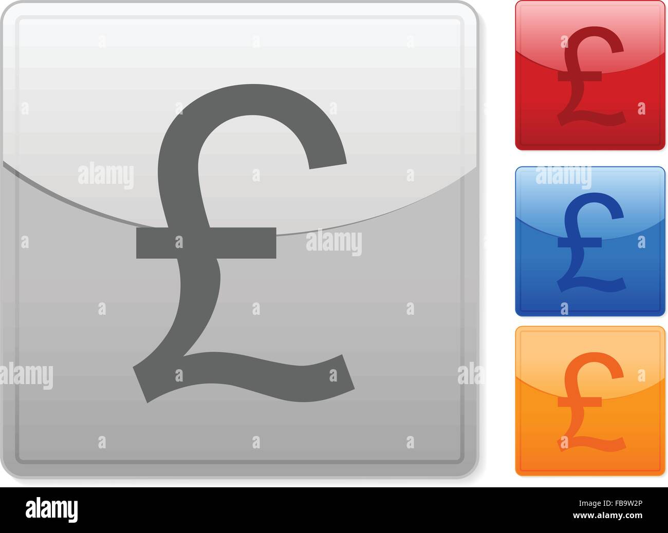 Color square web buttons british pound on a white background. Vector ...