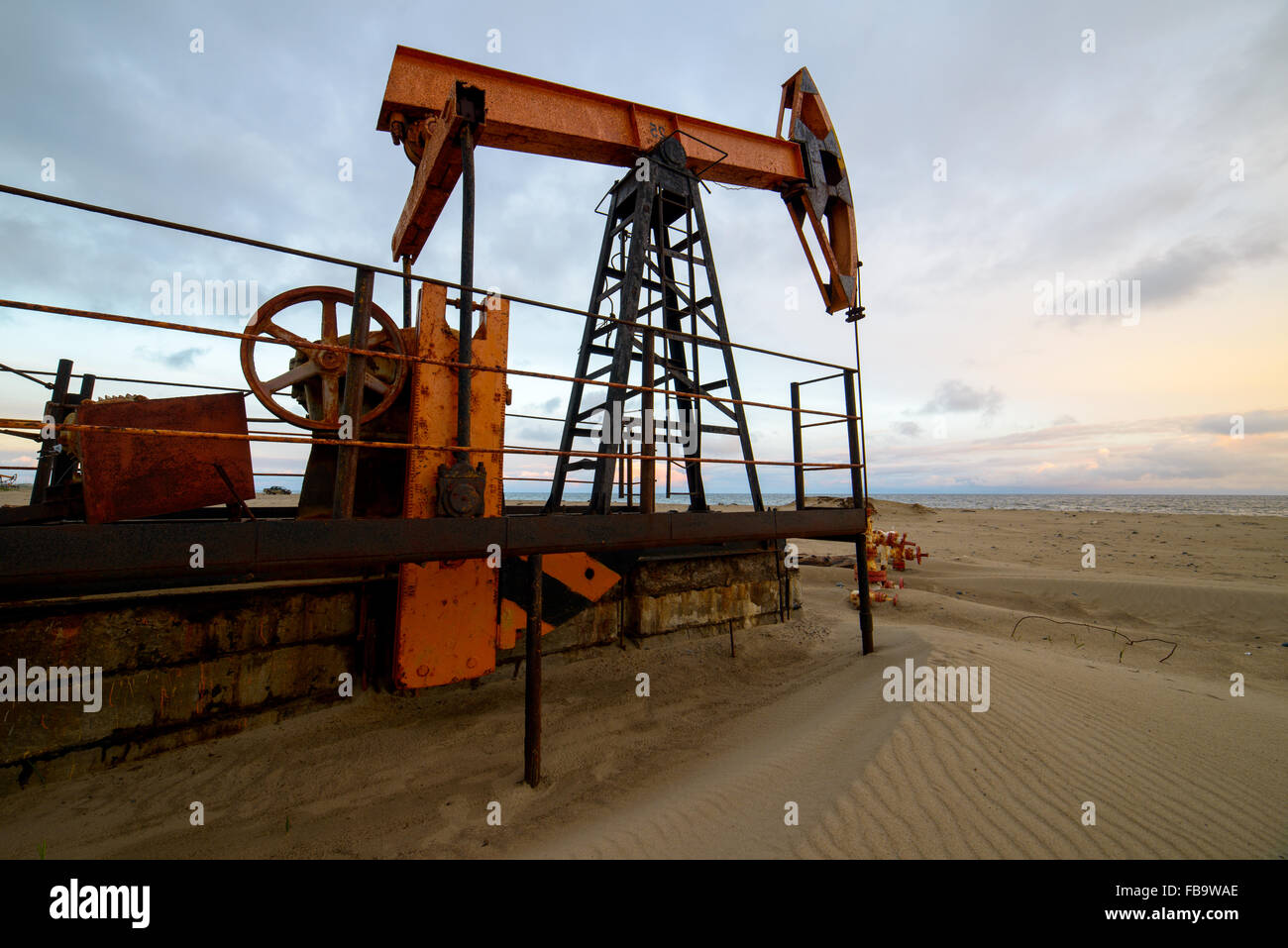 Oil field equipment. Northern part of Sakhalin Island, Russia, sand ...