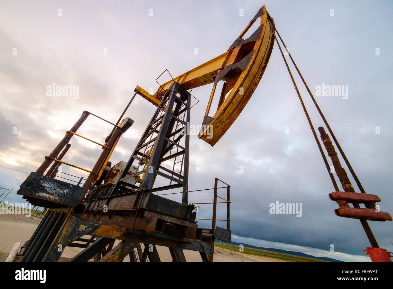 Oil field equipment. Northern part of Sakhalin Island, Russia, sand ...