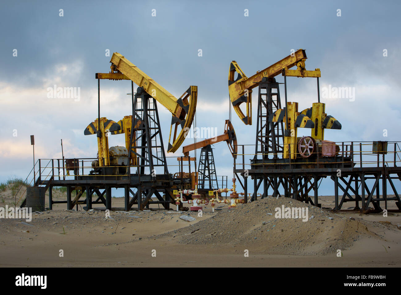 Oil field equipment. Northern part of Sakhalin Island, Russia, sand ...