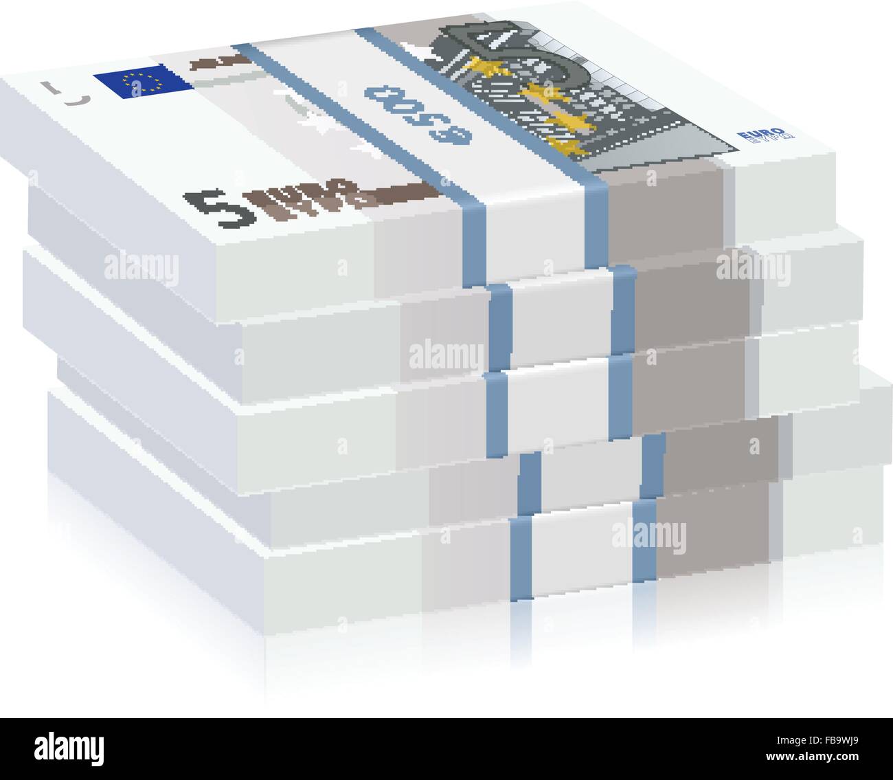 Five euro banknotes stacks on a white background. Vector illustration ...
