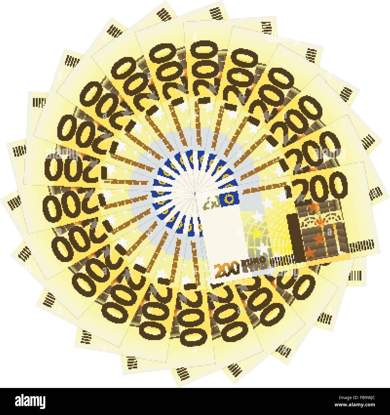 Two hundred euro banknotes on a white background. Vector illustration ...