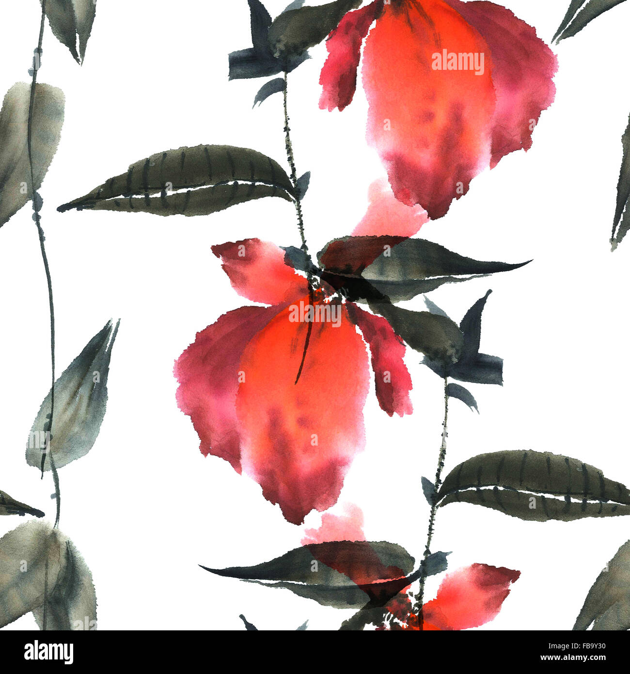 Watercolor and ink illustration in style sumi-e, u-sin. Oriental ...