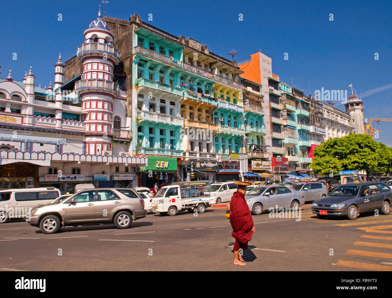 Colourful colonial buildings in Yangon, Myanmar Stock Photo - Alamy