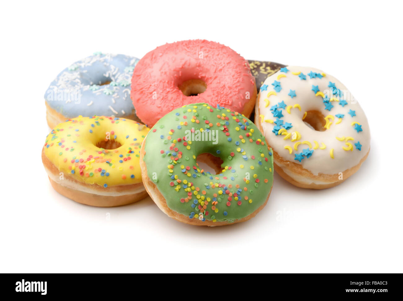 Group of color glazed doughnut isolated on white Stock Photo - Alamy