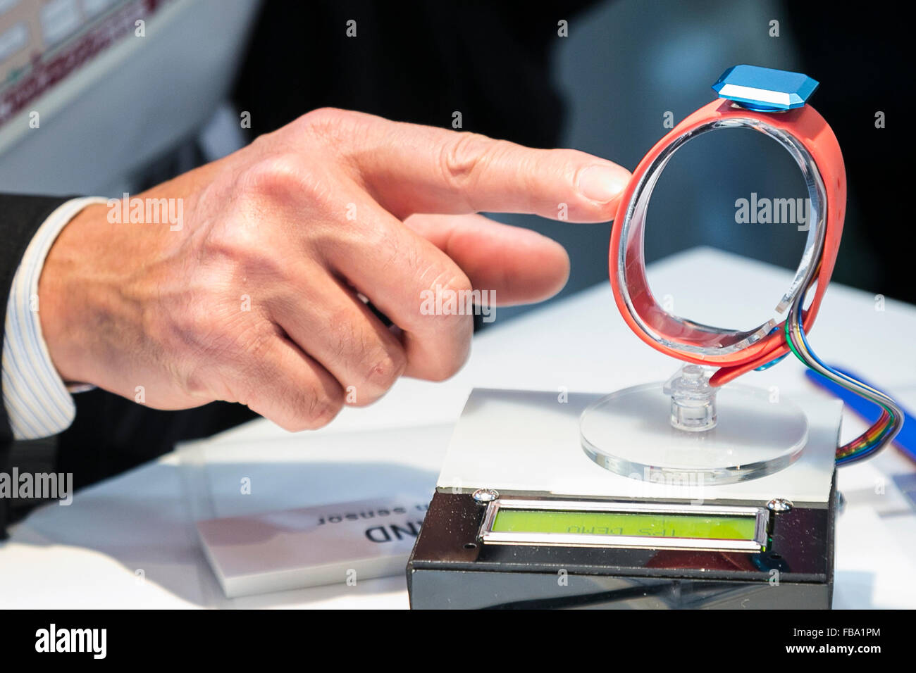 Tokyo, Japan. 13th January, 2016. A rubber band for wearable devices ...