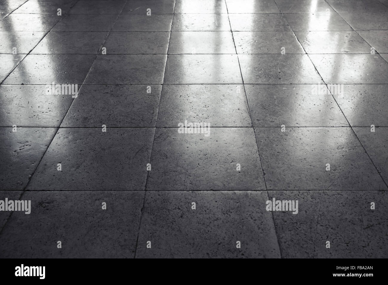 Shining gray stone floor tiling, background texture with perspective ...