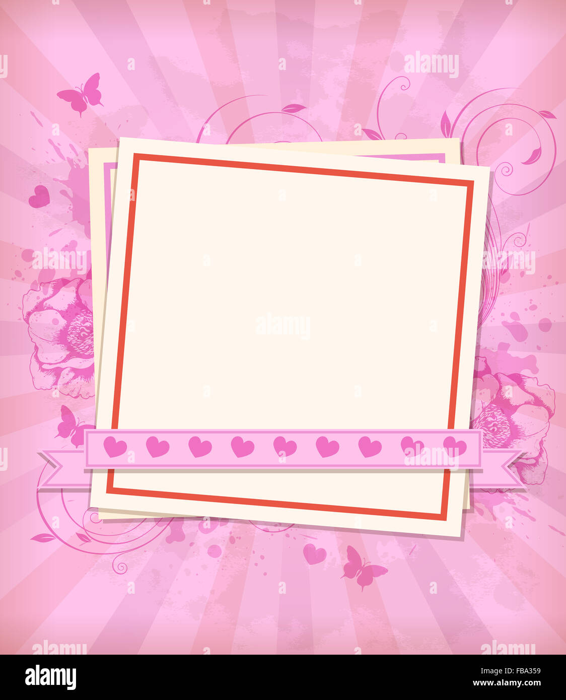 Vintage pink background with flowers and paper sheets Stock Photo - Alamy