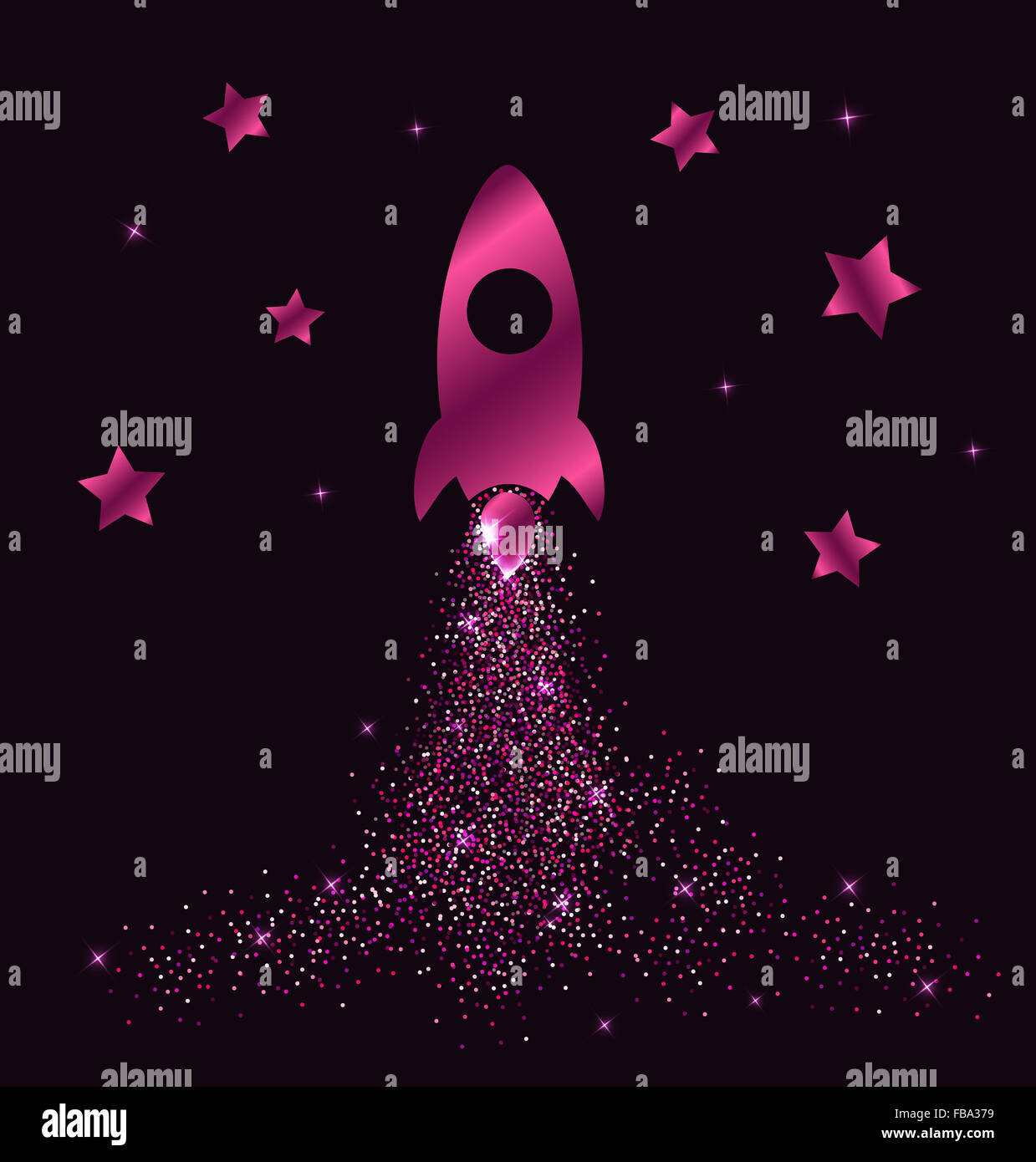Decorative background with pink rocket in space Stock Photo - Alamy