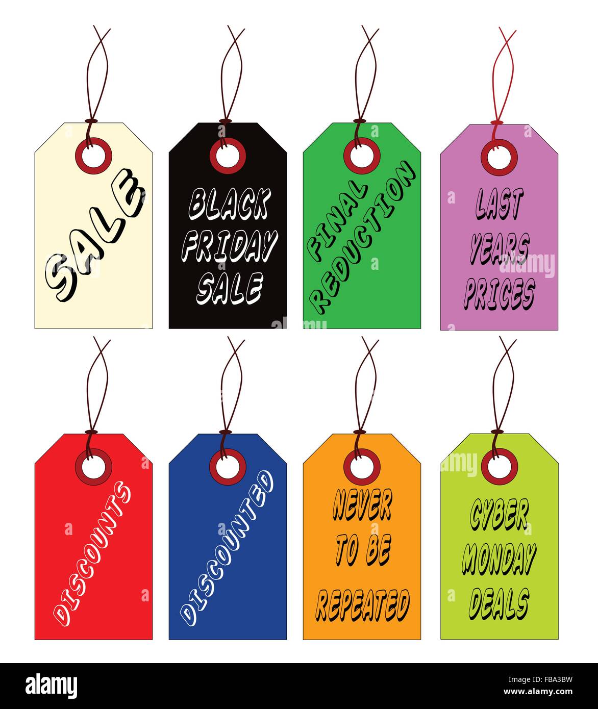 A collection of discount store tags over a white background Stock ...