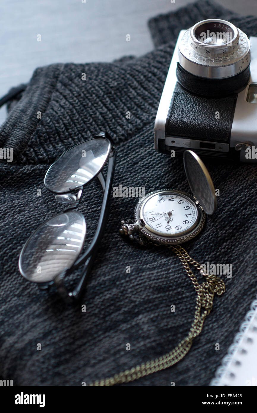 Masculine outdoorsy things, close up from above Stock Photo - Alamy