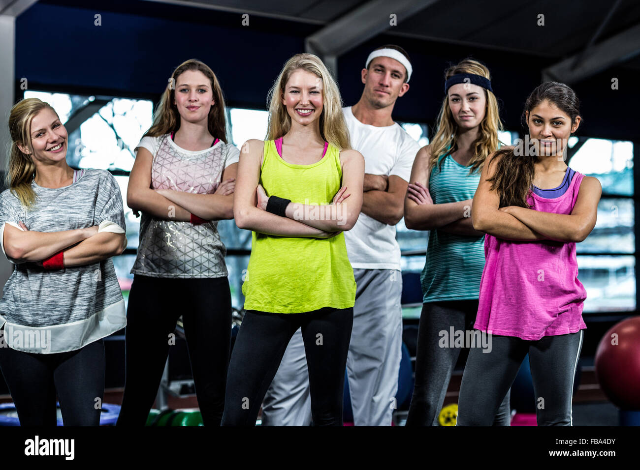 Dancer smiling group posing together Stock Photo - Alamy