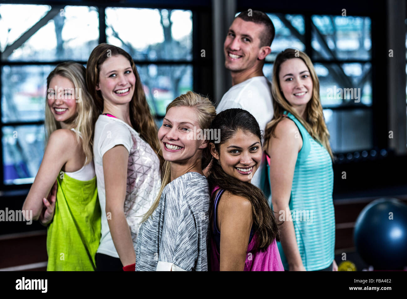 Dancer smiling group posing together Stock Photo - Alamy