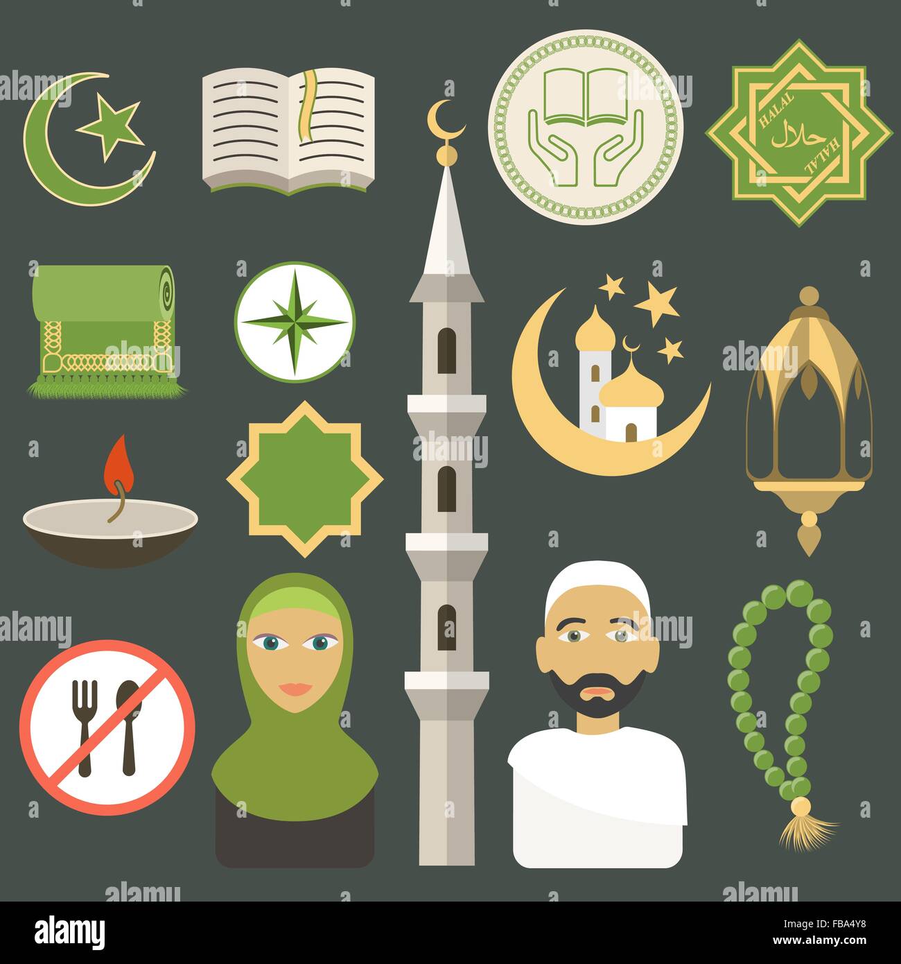 Muslim icons set. Flat style. Vector illustration Stock Vector Image ...