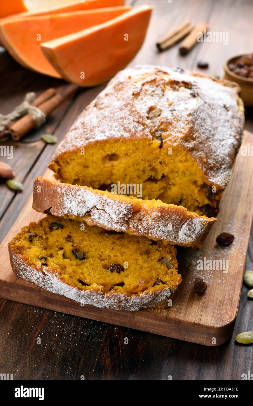 Sliced pumpkin loaf on a cutting board Stock Photo - Alamy