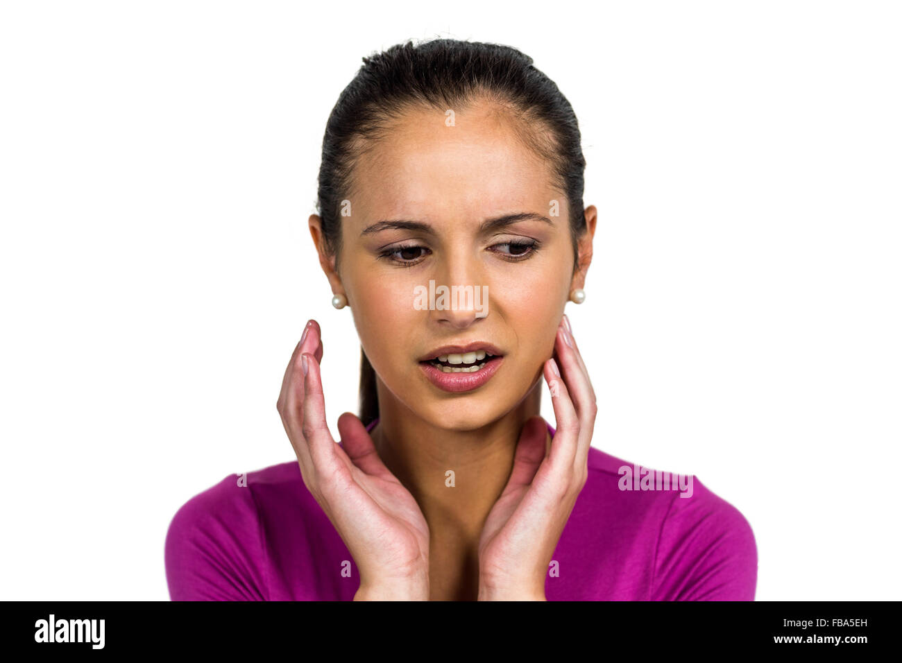 Sad woman standing Stock Photo - Alamy