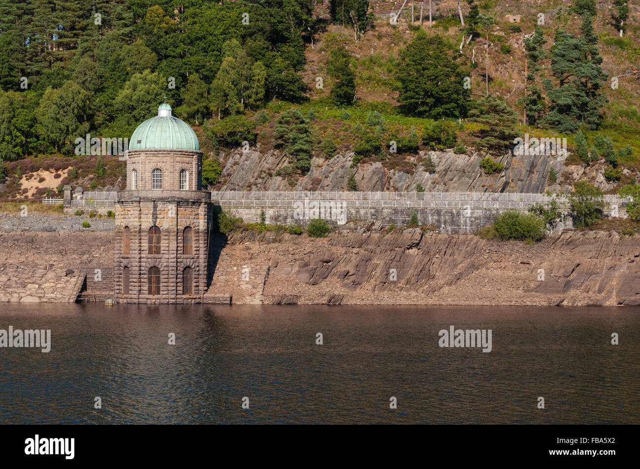 Foel Tower near the Garreg-ddu submerged dam in the Elan Valley, Wales ...