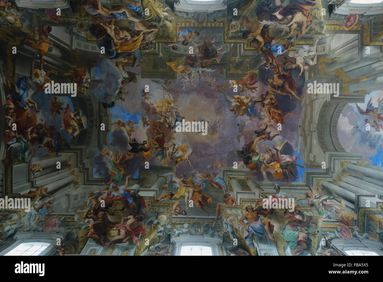 ROME, ITALY - DECEMBER 31, 2015: Baroque fresco across the nave ceiling ...
