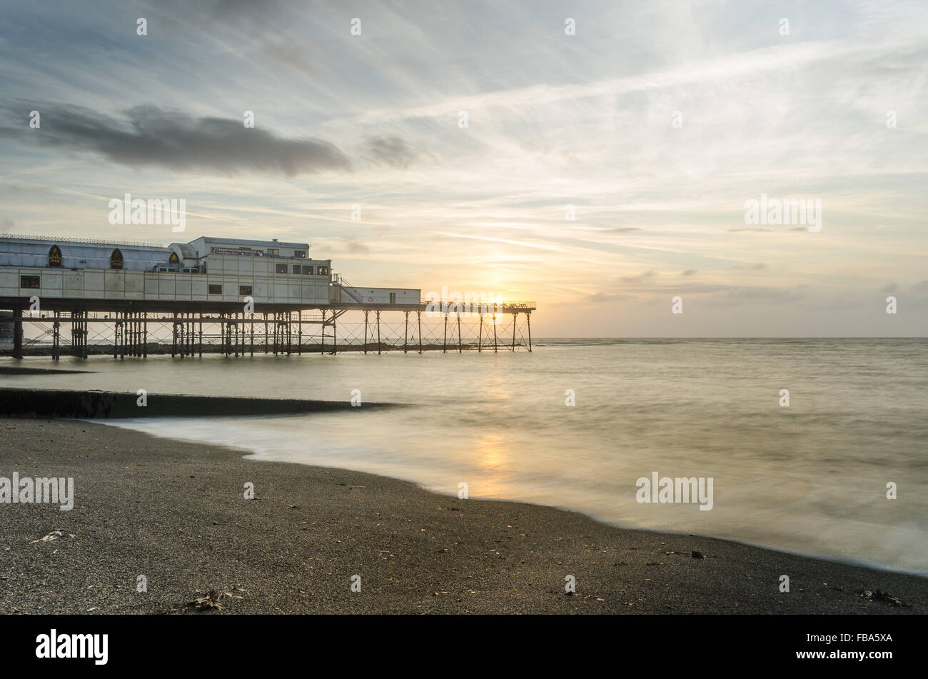 Long exposure photograph of the pier at Aberystwyth, Wales Stock Photo ...