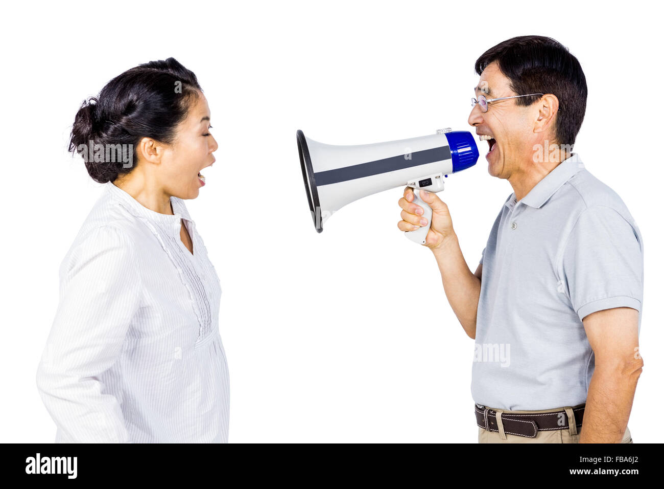 Man yelling through bullhorn hi-res stock photography and images - Alamy
