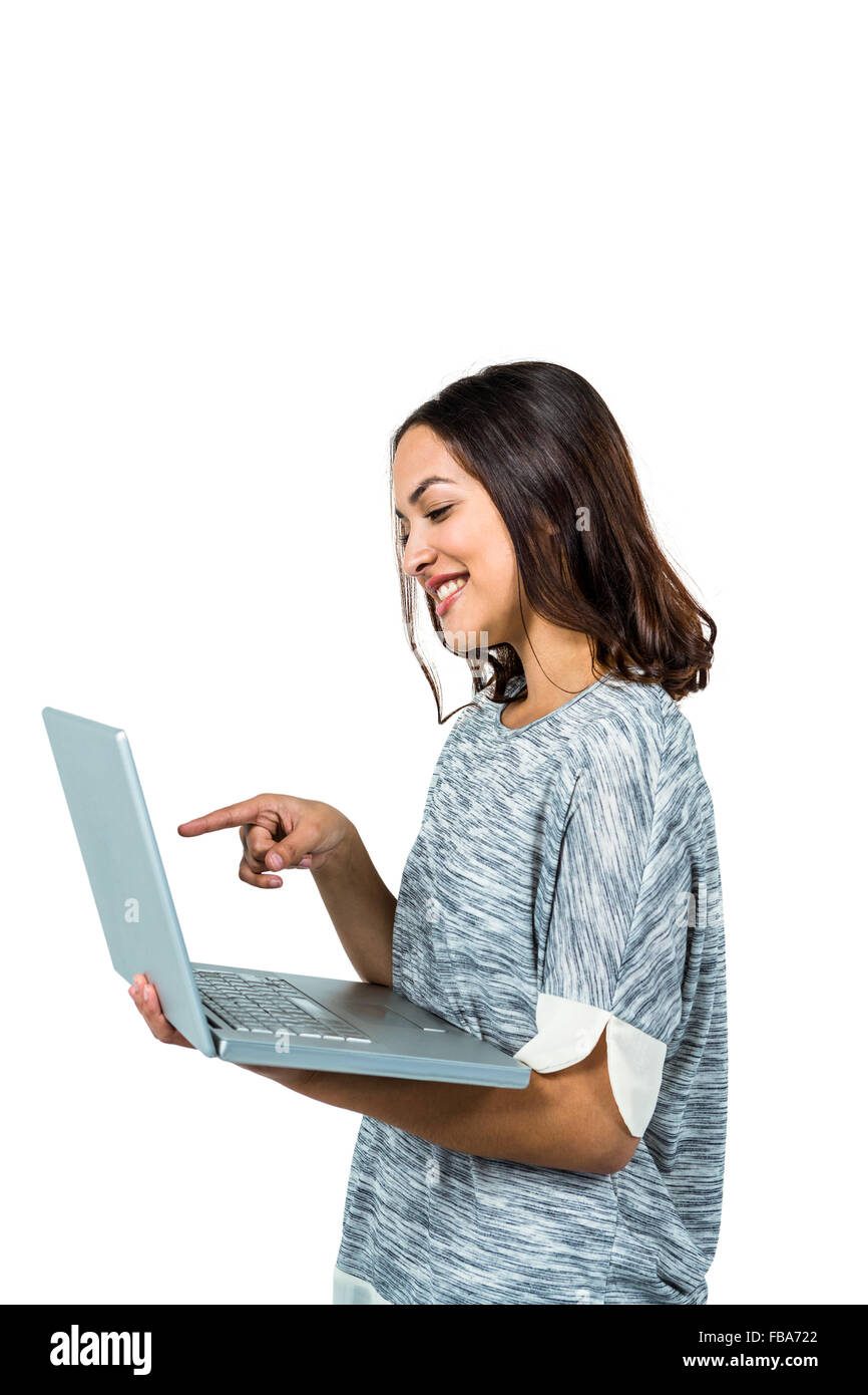 Woman pointing laptop screen close hi-res stock photography and images ...