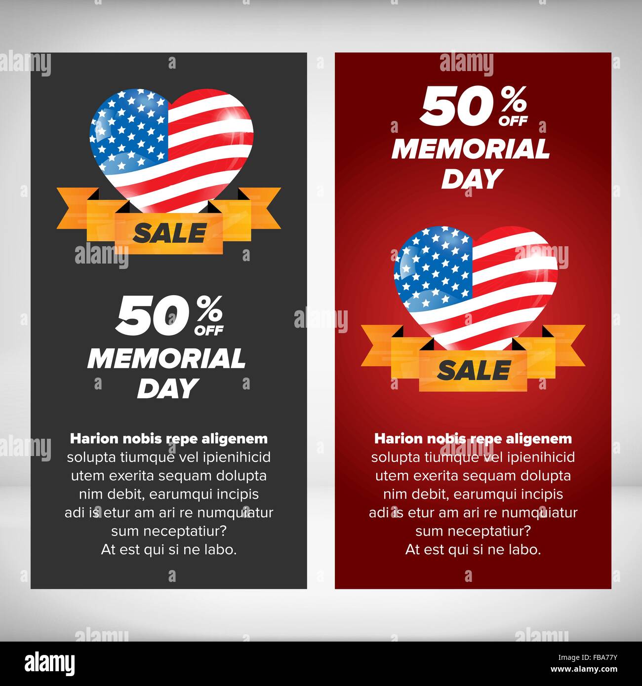 vertical memorial day banner set with flag in heart and sample text ...
