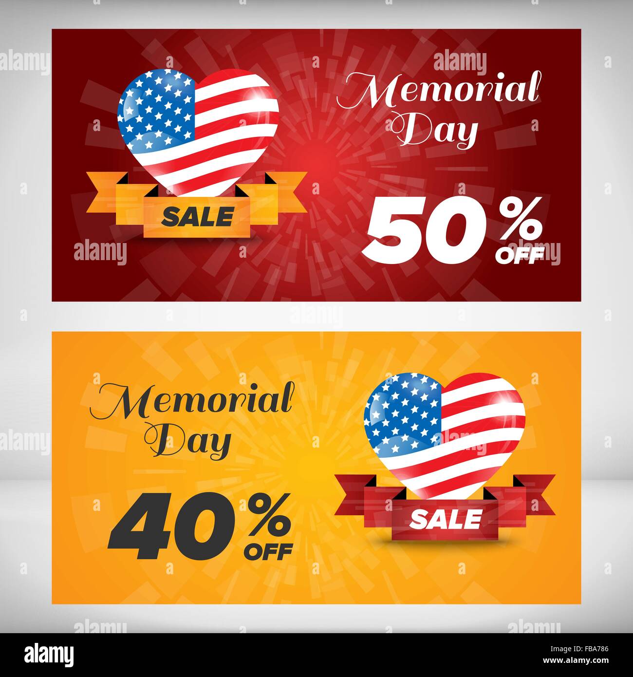 vertical memorial day banner set with flag in heart and sample text ...