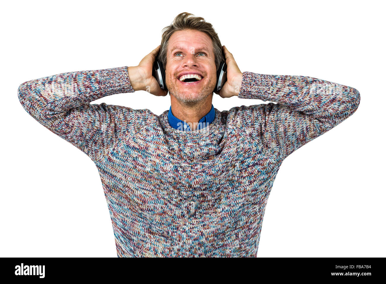 Happy man listening to music Stock Photo - Alamy