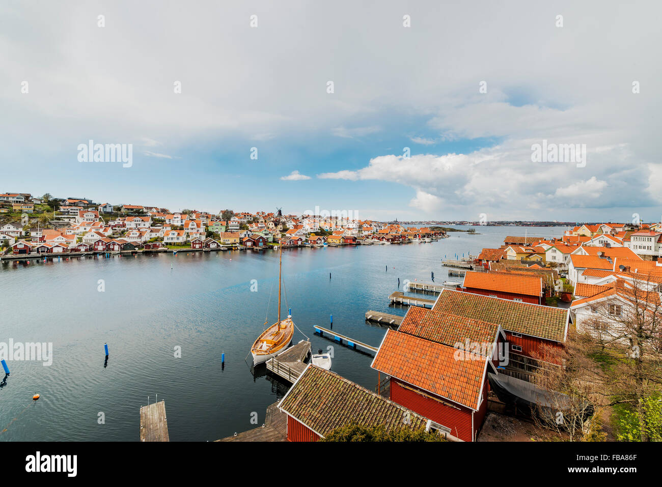 Sweden, West Coast, Bohuslan, Fiskebackskil, Aerial view of fishing village Stock Photo - Alamy