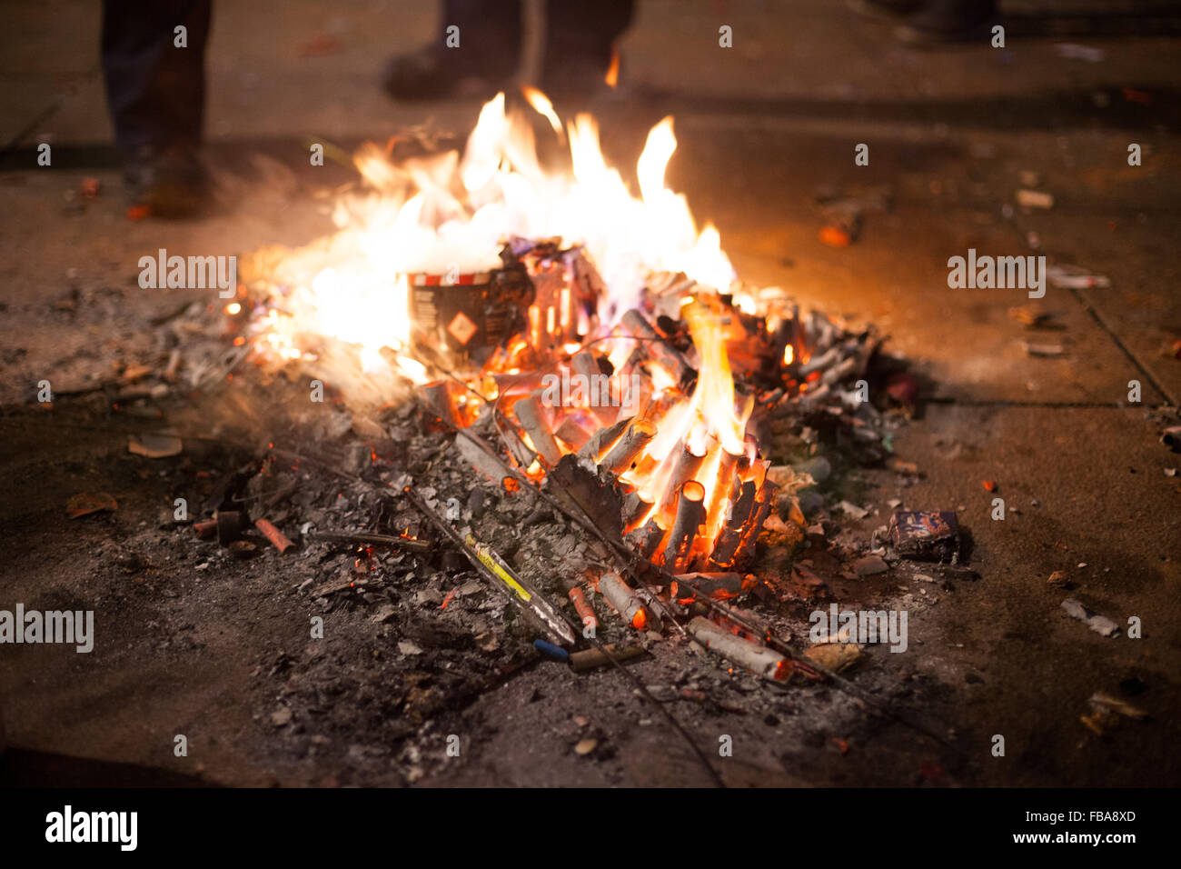 Fire built out of spent fireworks by homeless to keep warm, Berlin New ...