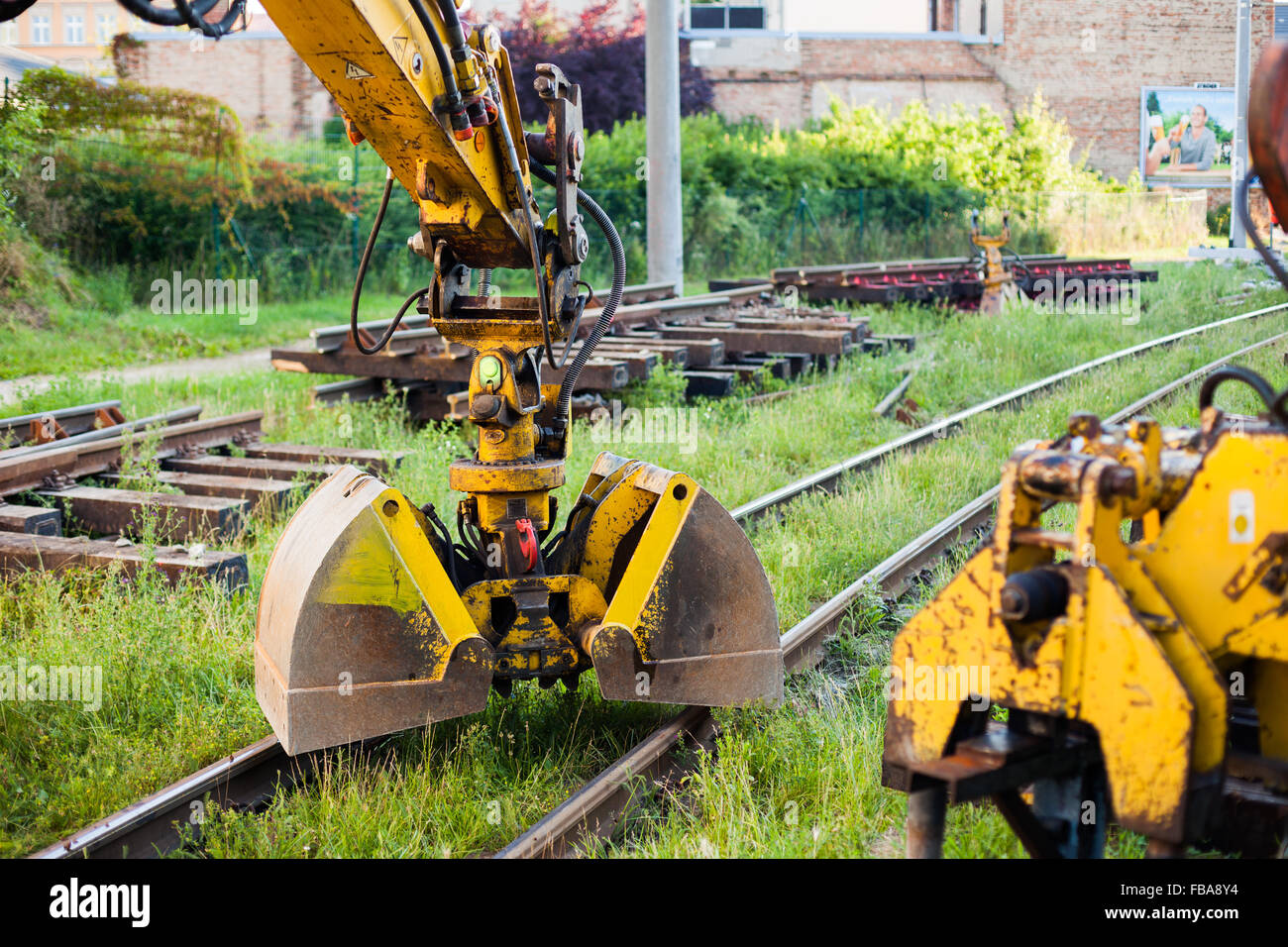 Railway construction equipment including hyralic shovel on rails Stock ...