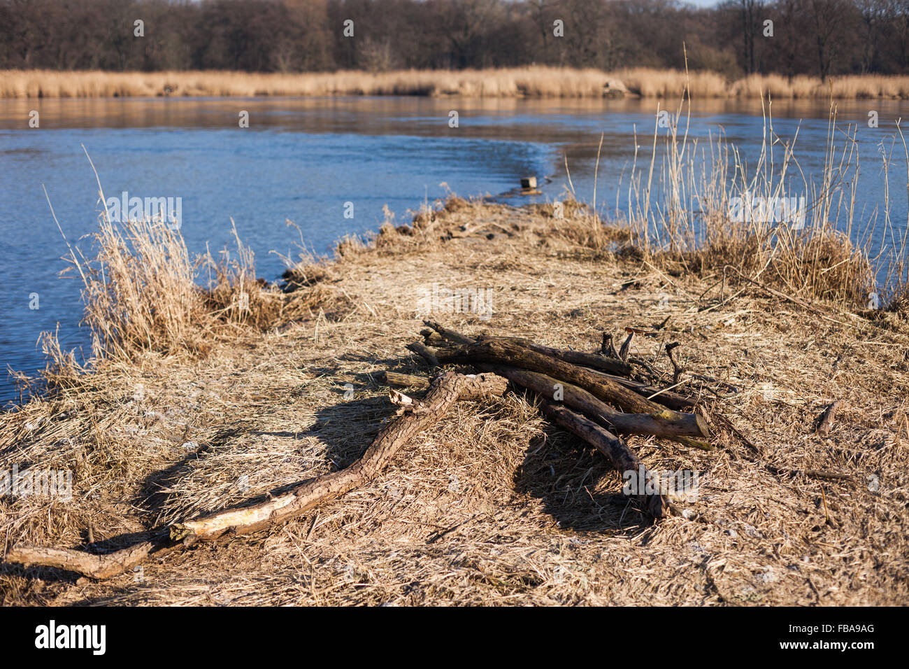 Shore of the Oder River between Germany and Poland in the afternoon ...