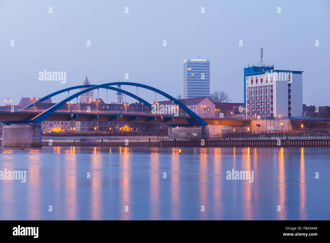 Frankfurt (Oder) waterfront with Oderbruecke and Oderturm Stock Photo ...