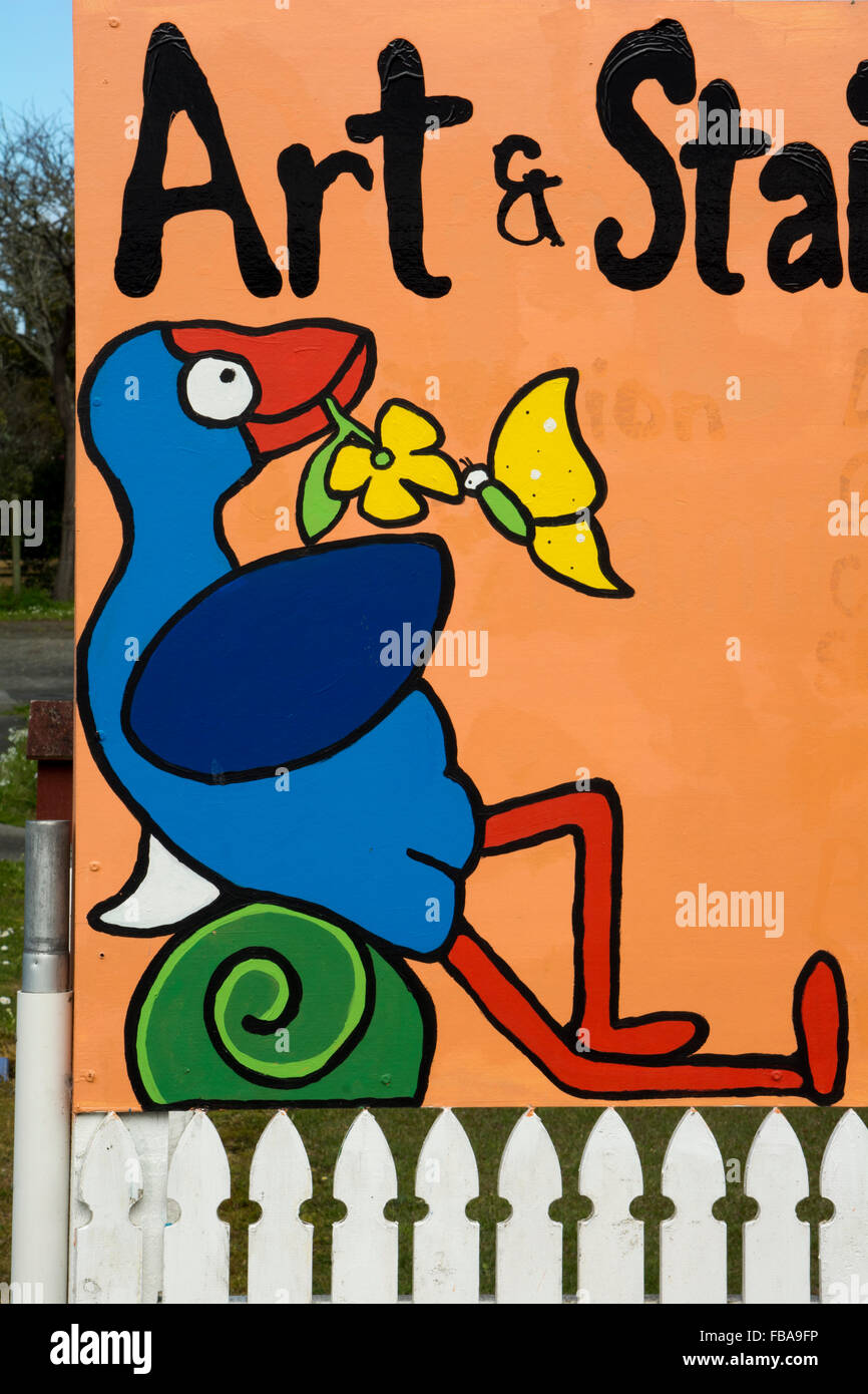 Pukeko art as a shop decoration Stock Photo - Alamy