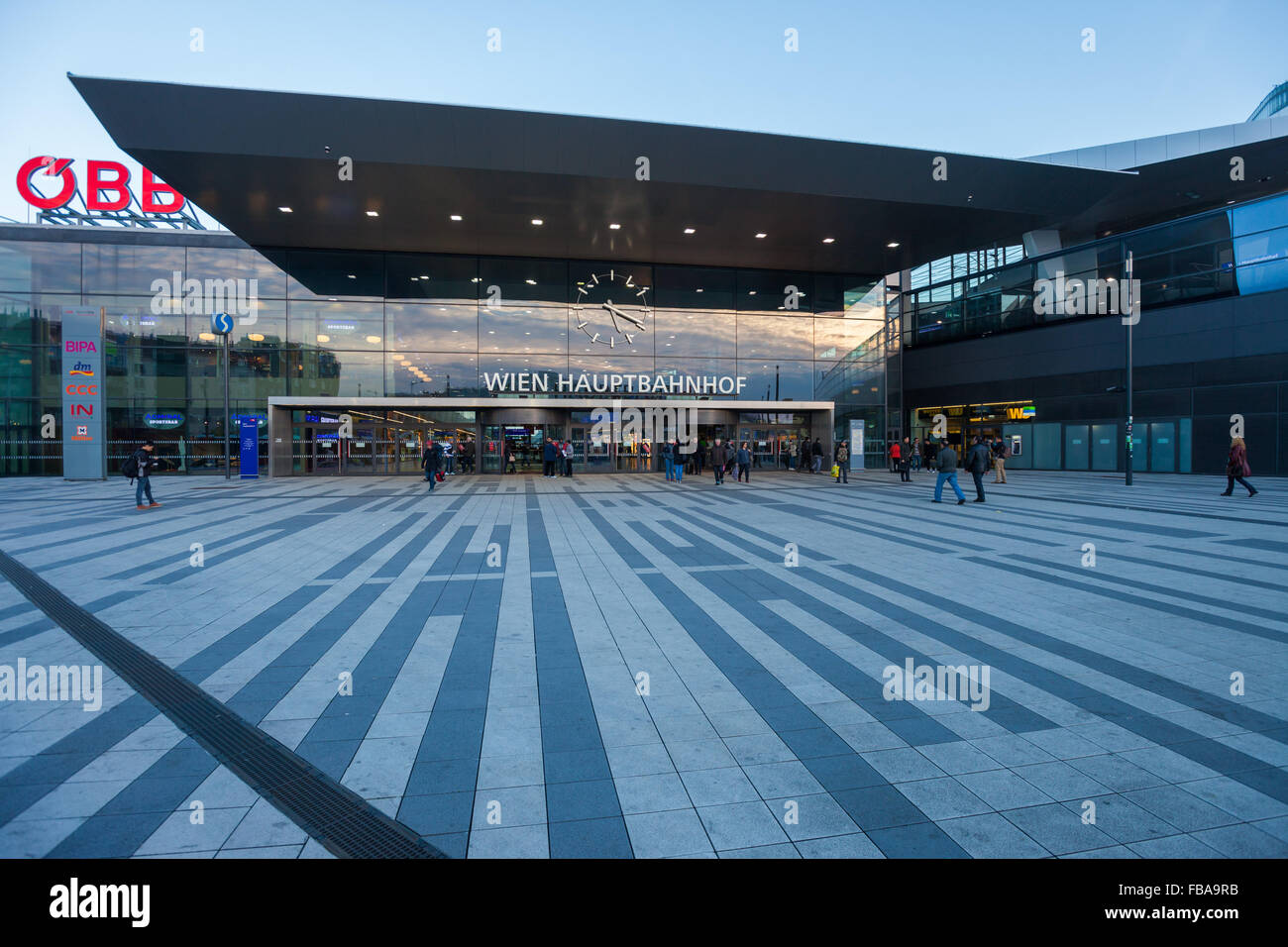Vienna Central Station northern entrance, seen at dusk Stock Photo - Alamy