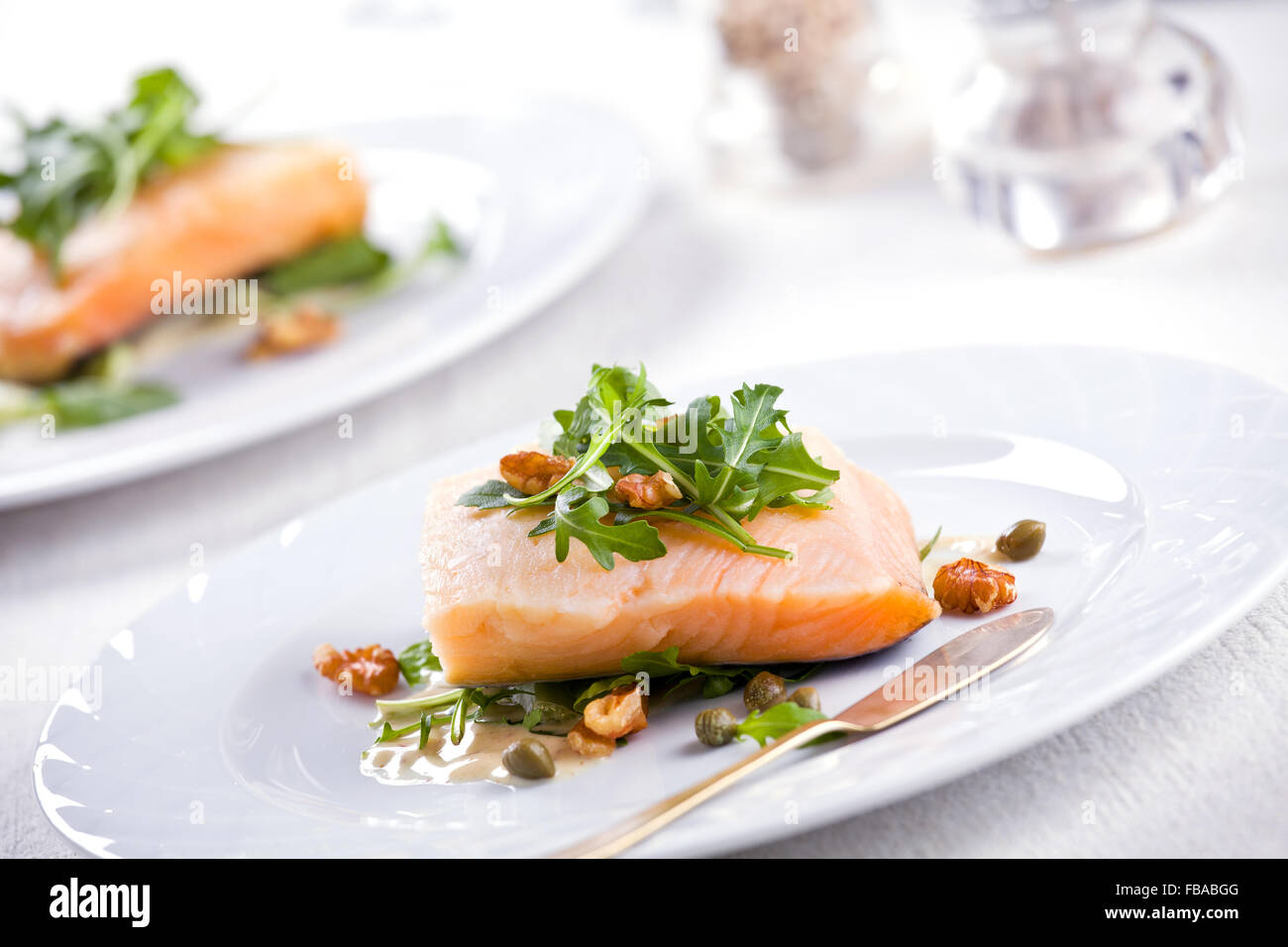 Photograph of a fancy meal of fresh salmon Stock Photo - Alamy