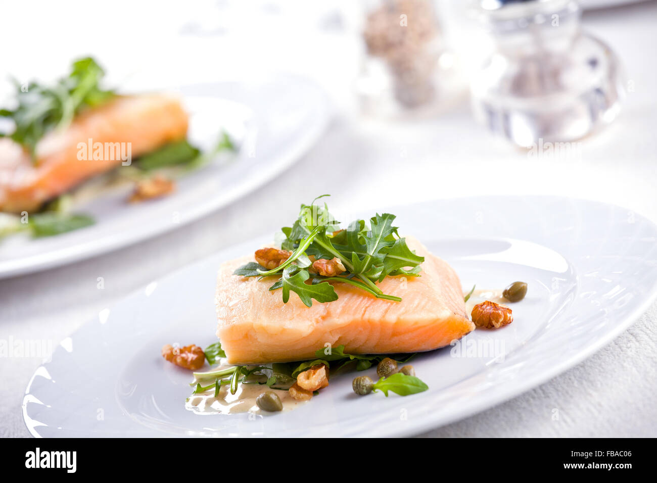 Photograph of a fancy meal of fresh salmon Stock Photo - Alamy