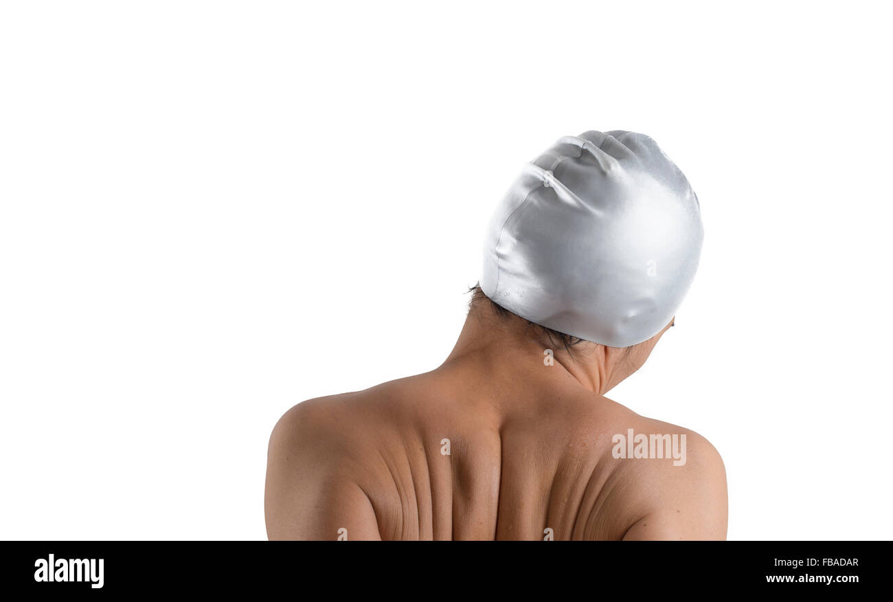 female swimmer's back in studio white background Stock Photo - Alamy