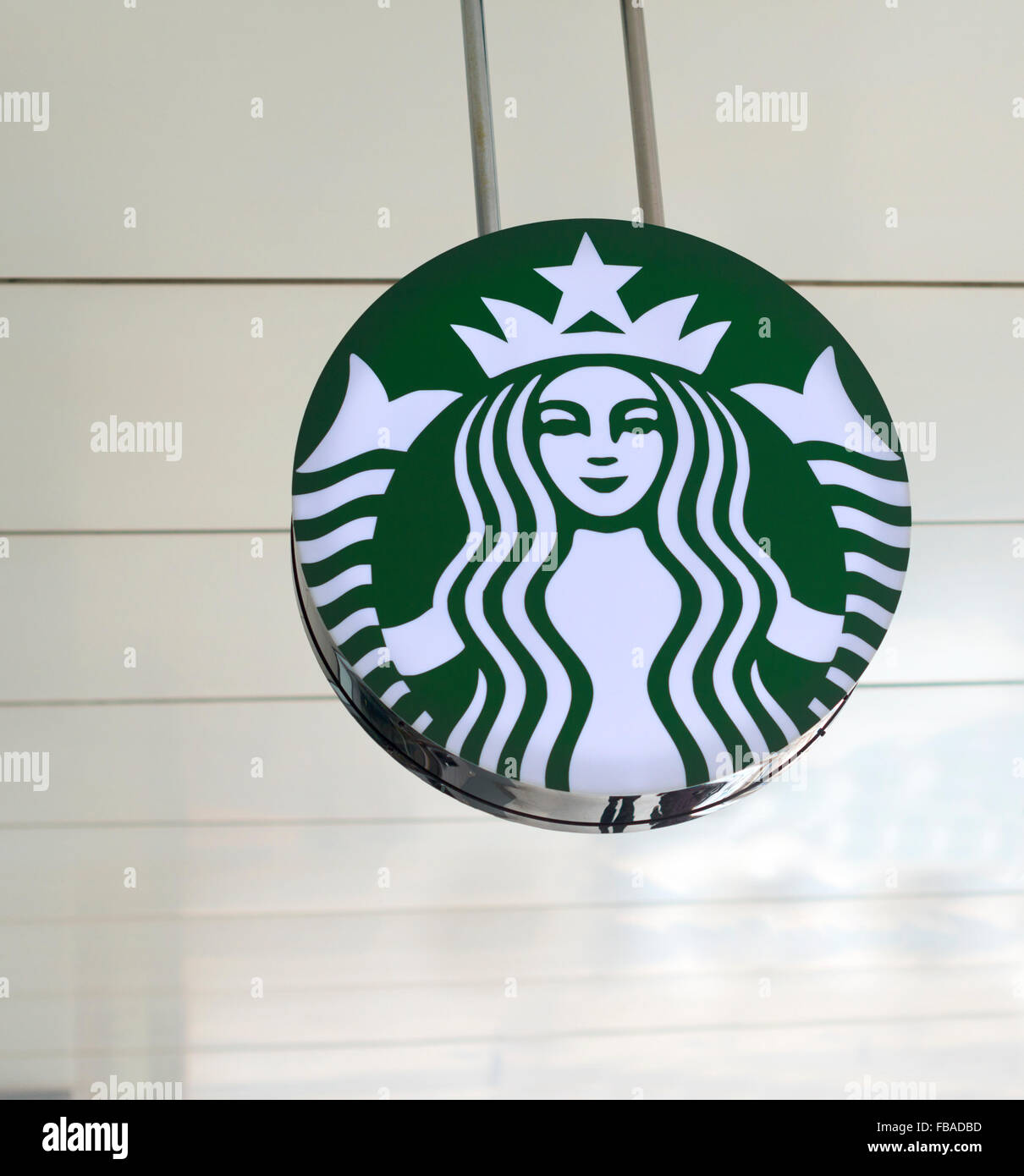 BUCHAREST, ROMANIA - JANUARY 9, 2016: Starbucks logo. Starbucks Coffee ...