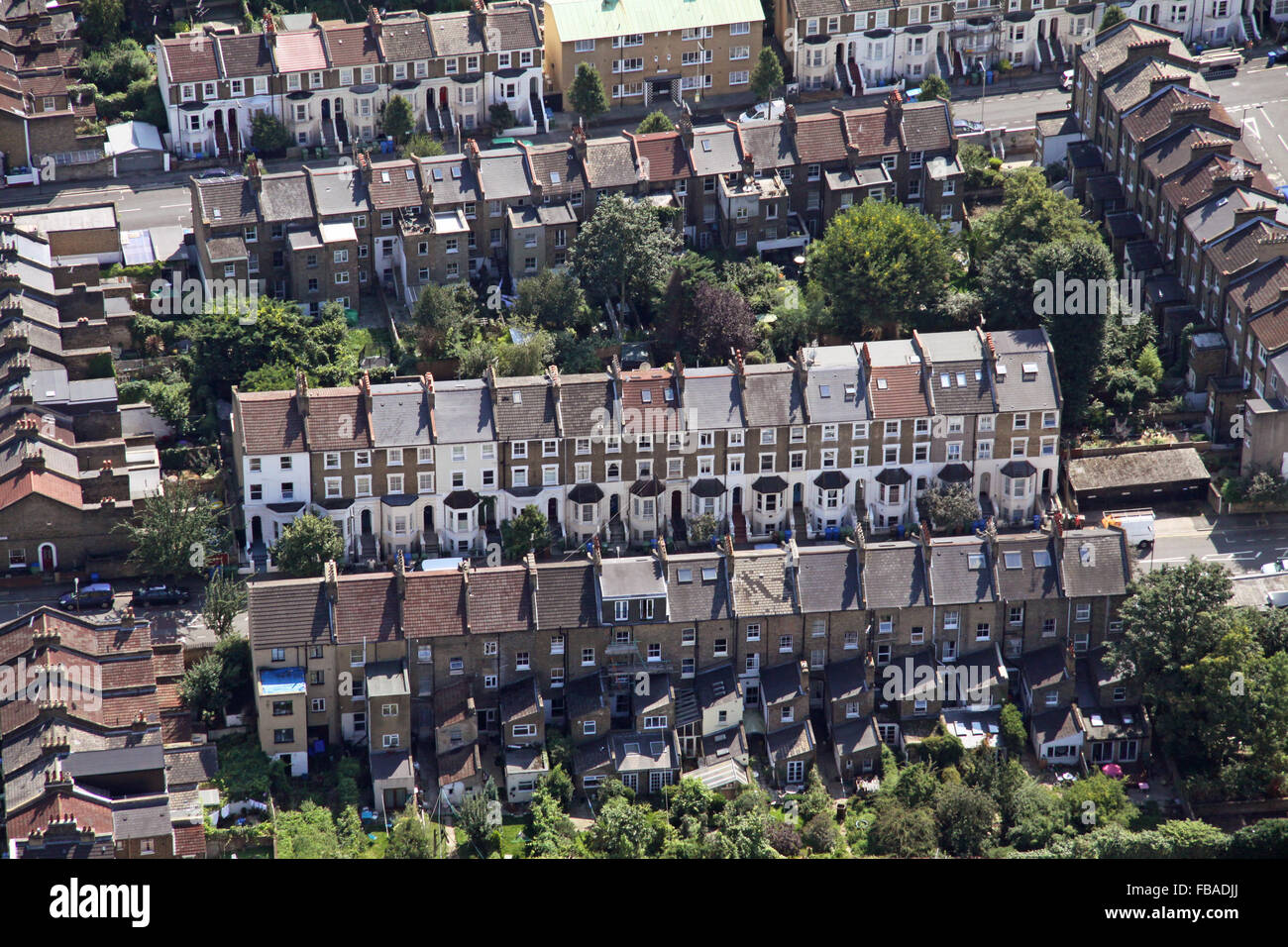 aerial view of Grace's Road & Maude Road in Southwark, London SE5, UK ...