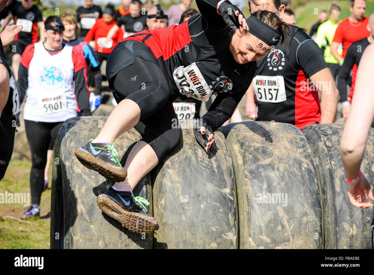 Runners at obstacle course race, UK Stock Photo - Alamy