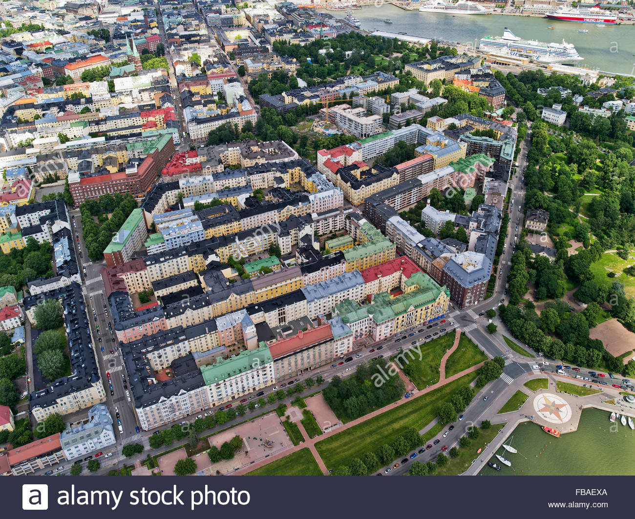 Finland, Uusimaa, Helsinki, Aerial view of residential district Stock ...