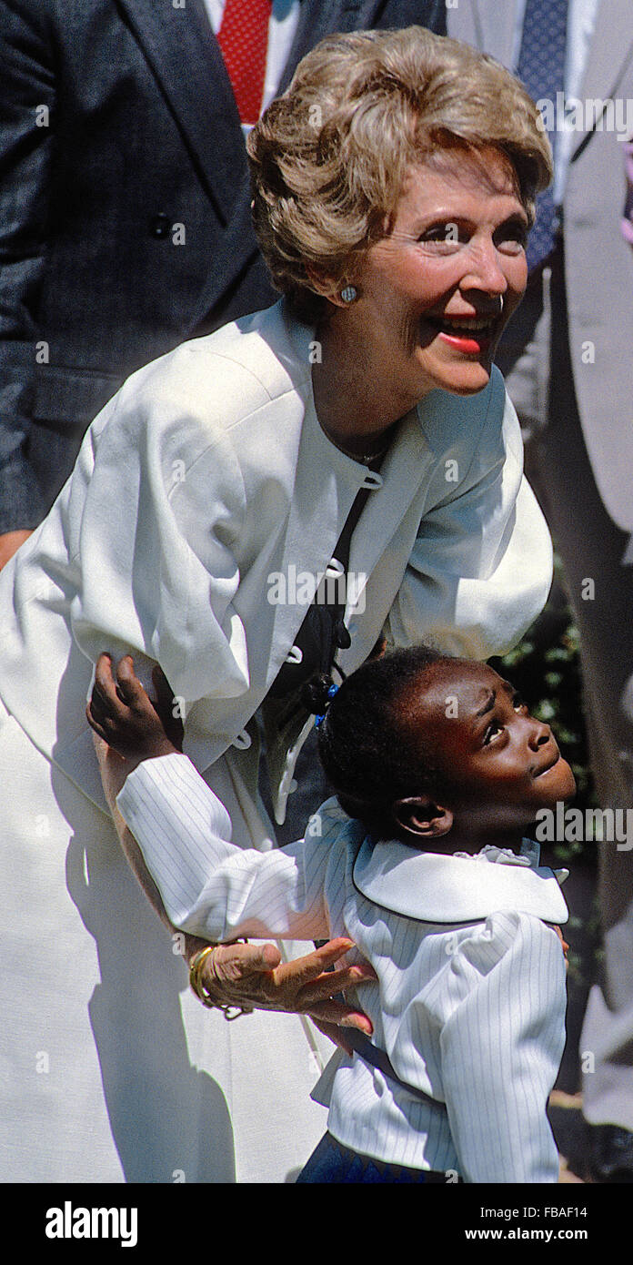 Washington, DC., USA, 1983 Nancy Reagan visits with sick children in ...