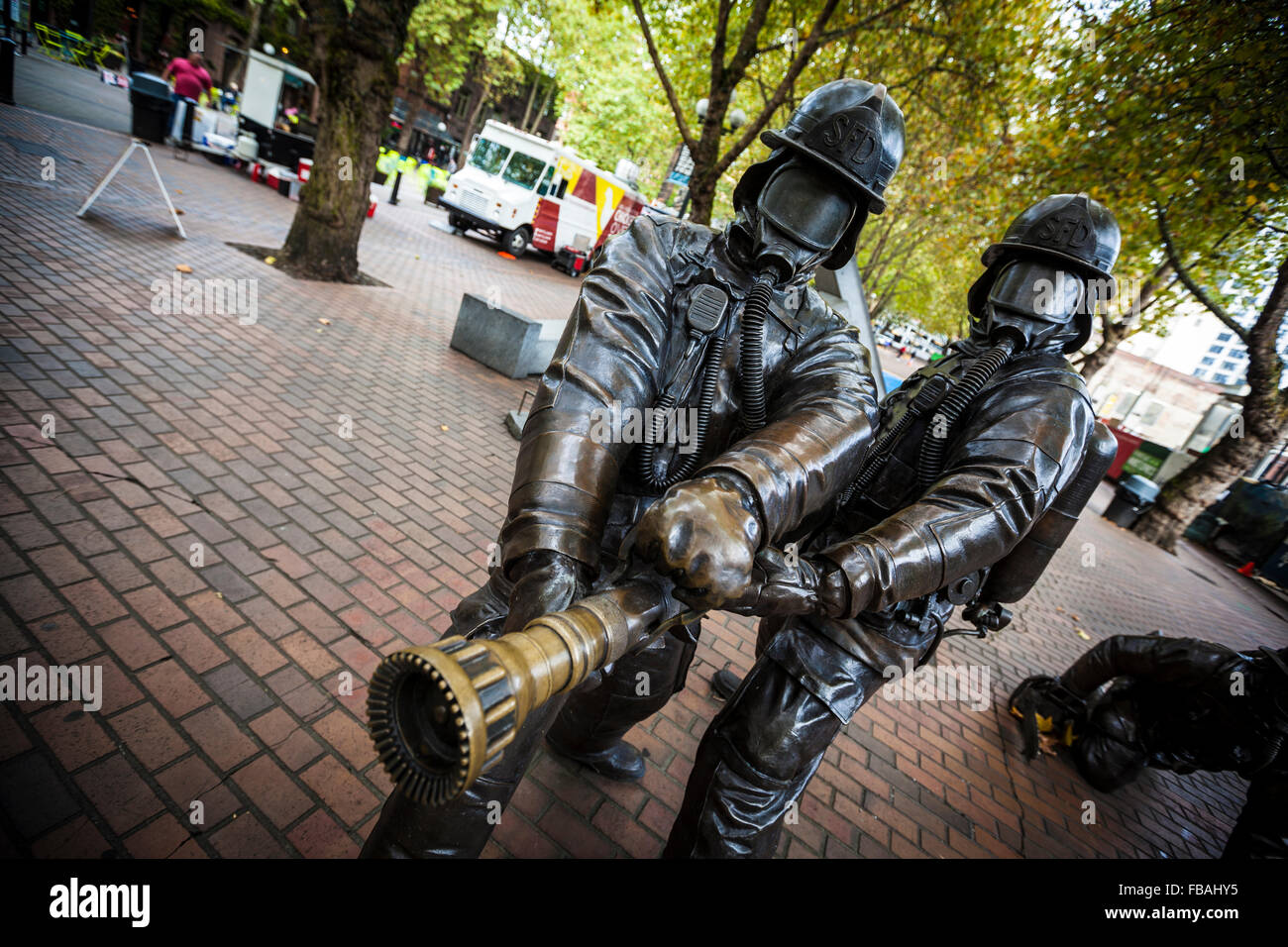Firefighters Sculpture at occidental park, Seattle, Washington state ...