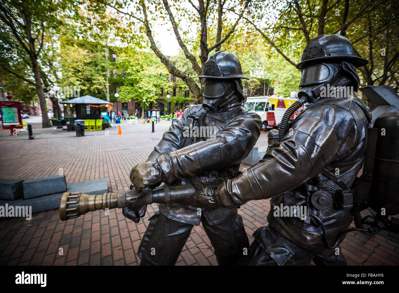 Firefighters Sculpture at occidental park, Seattle, Washington state ...