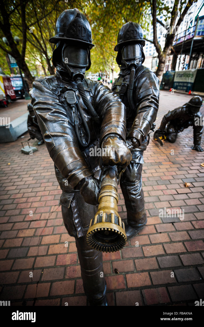 Firefighters Sculpture at occidental park, Seattle, Washington state ...