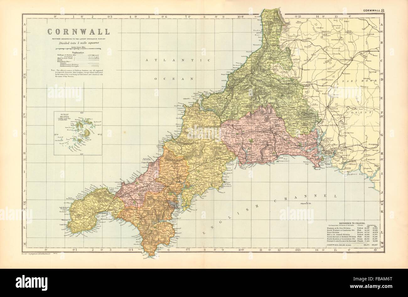 CORNWALL. Showing Parliamentary divisions, boroughs & parks. BACON ...