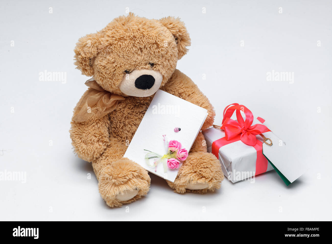 Teddy Bears couple with red heart. Valentines Day concept Stock Photo ...