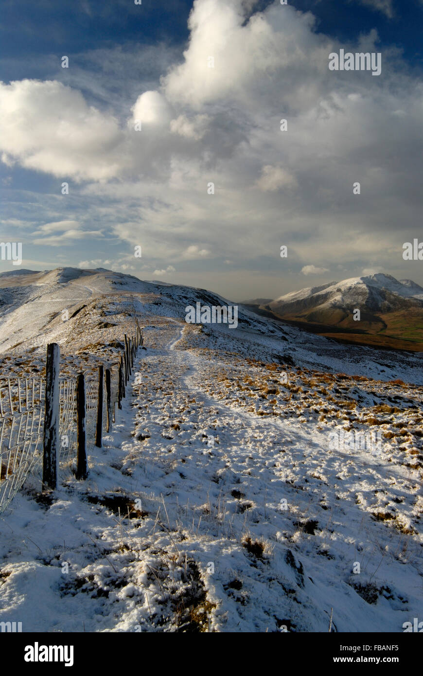 Snow topped hills near Dolgellau, Wales UK. Views around Cader Idris ...